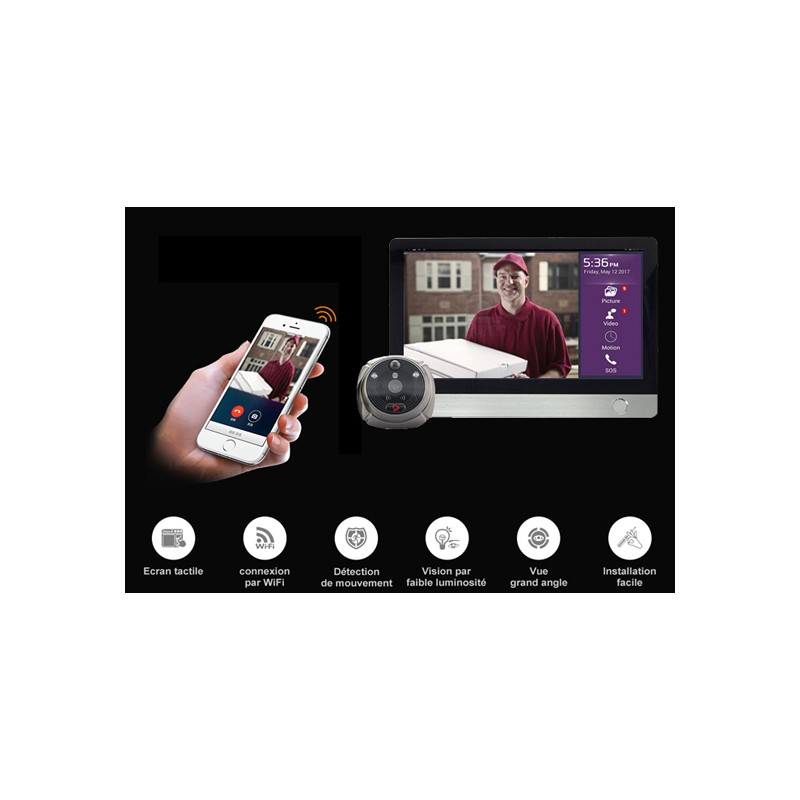 Judas numérique (caméra de porte) WiFi et GSM, iHOME 4, avec écran ...