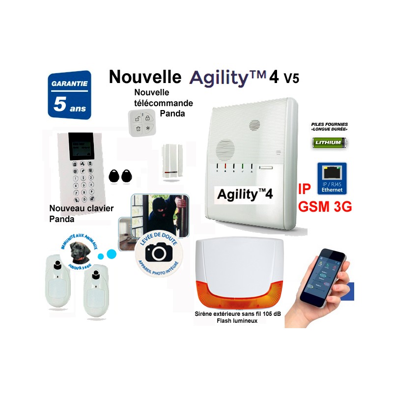 Alarme sans fil NFA2P RISCO Agility 3 v5.24 - 3 IP GSM. 3 PIRcam. DO ...