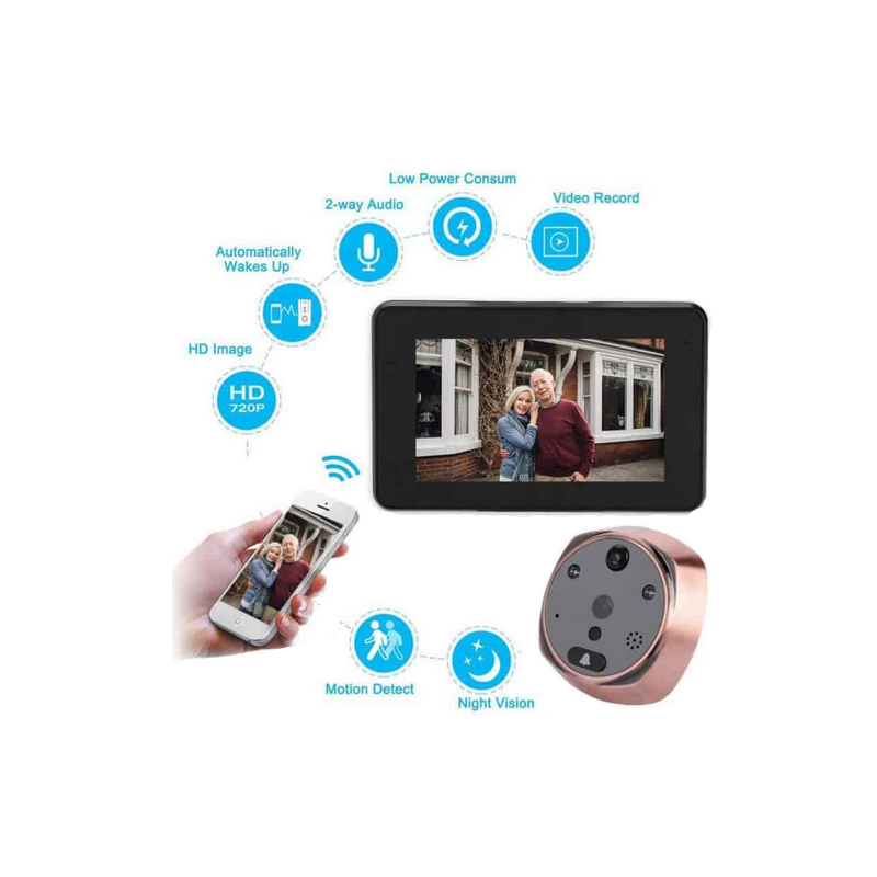 Judas numérique (caméra de porte) WiFi EQUES VEIU Pro, écran 7“ tactile ...