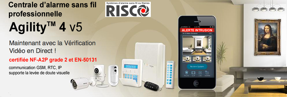 Alarme sans fil NFA2P RISCO Agility v5.62 - IP GSM 3G - 3 PIRcam Sirène Ext